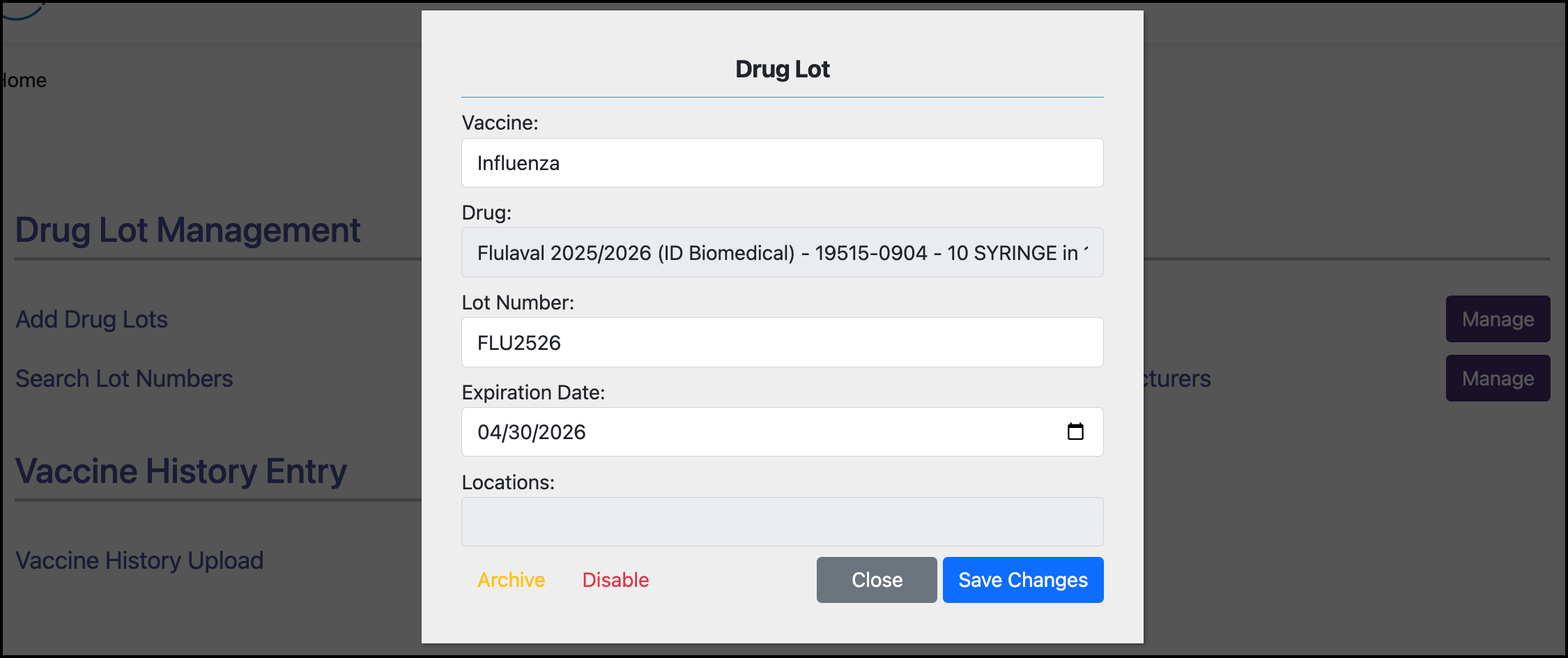 Manage drug lots